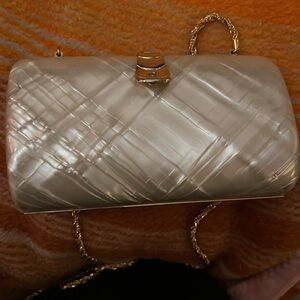 Neiman Marcus | Bags | Hard Shell Clutch Wgold Color Clasp Chain | Poshmark